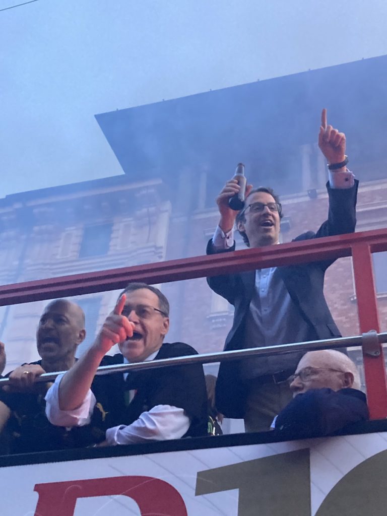 Elliott leader Gordon Singer joins fans chanting as celebrations continue